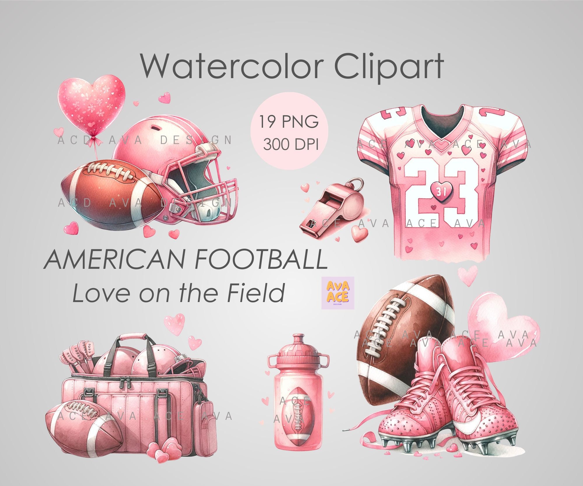 Watercolor American Football PNG, Sport Valentine, Football Pink ...