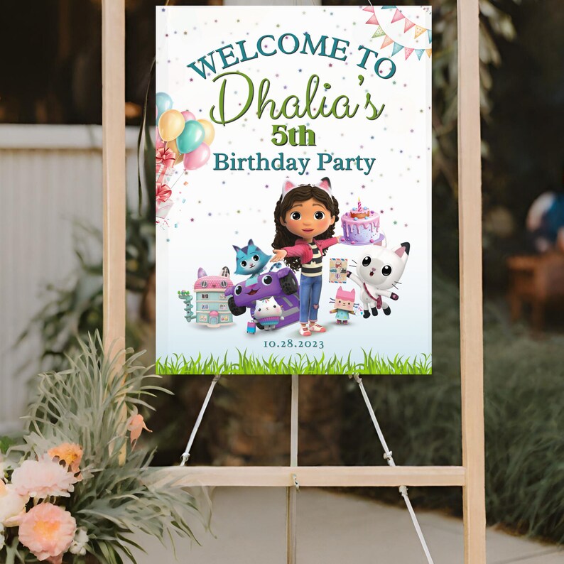 GABBY'S DOLLHOUSE Birthday Welcome Sign, Printable Baby Gabbys ...
