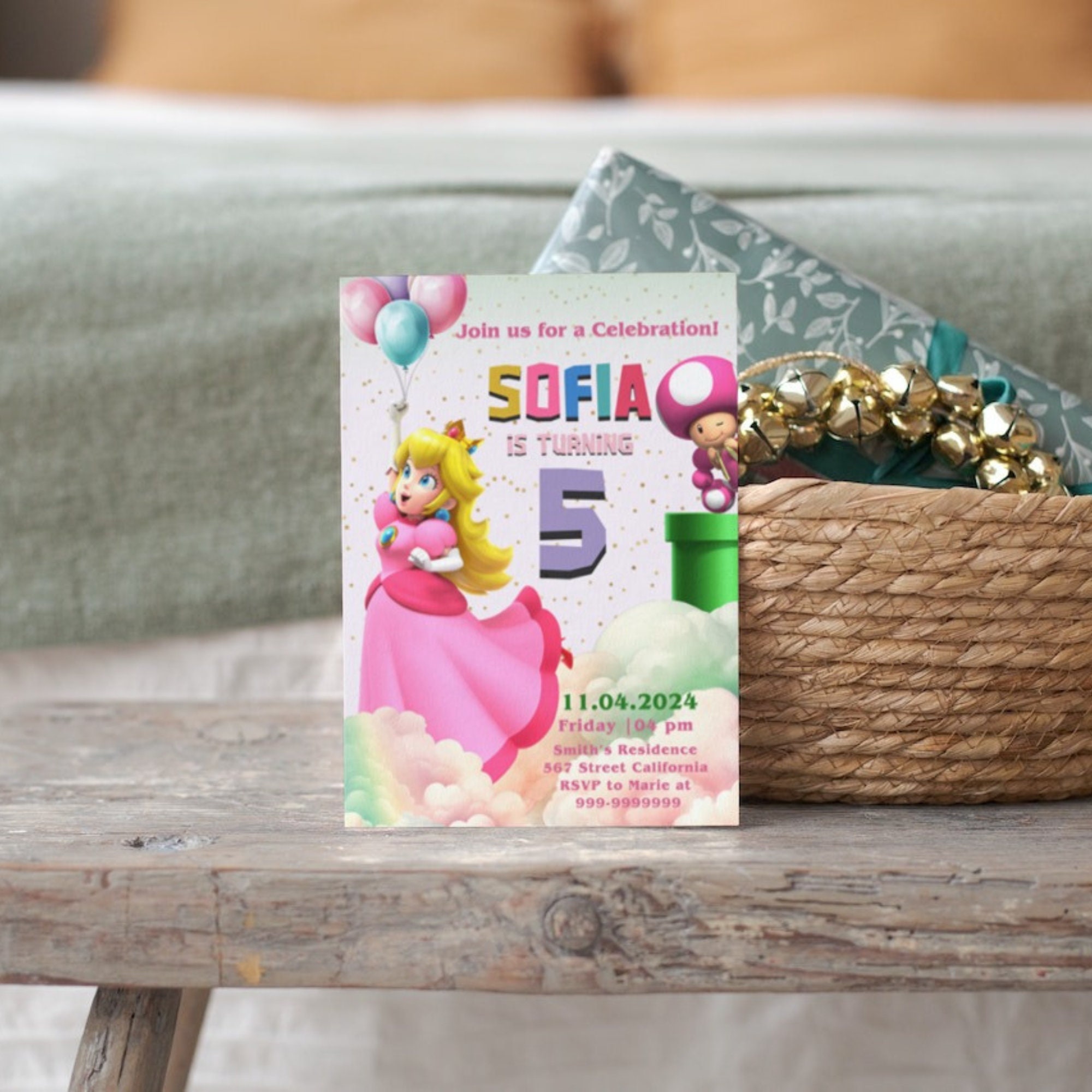 Editable PRINCESS PEACH Birthday Invitation Super Princess Party Cards ...