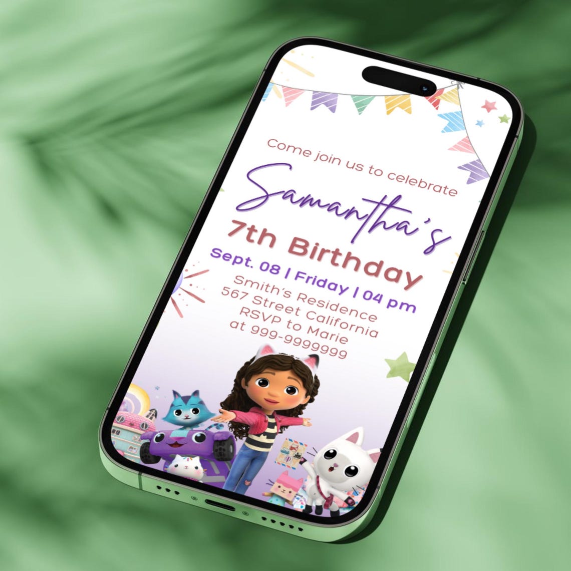 Editable Colorful GABBY'S DOLLHOUSE Birthday Invitation, Gabbys ...