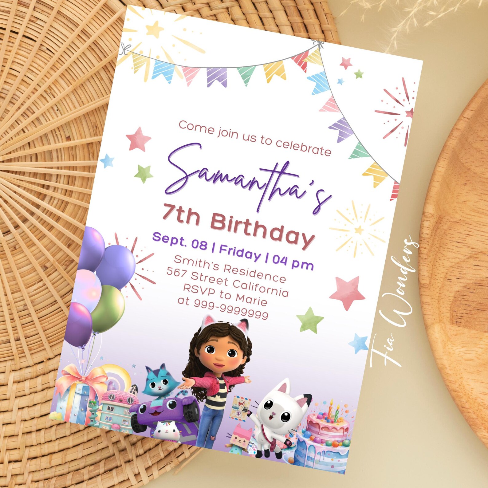 Editable Colorful GABBY'S DOLLHOUSE Birthday Invitation, Gabbys ...