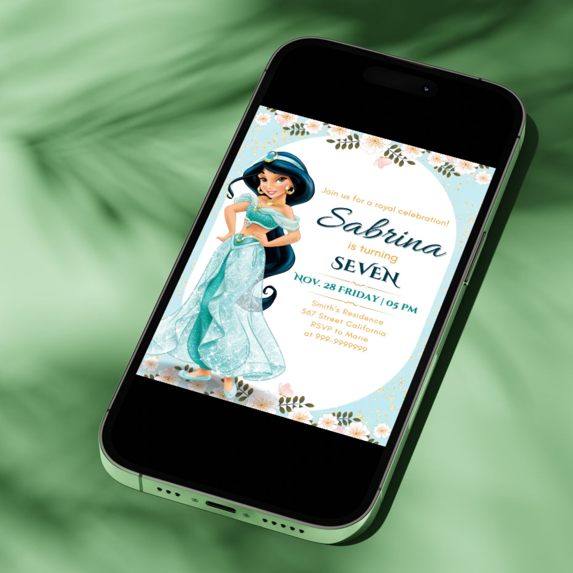 Editable Jasmine Birthday Invitation Princess Jasmine Party Invitation ...