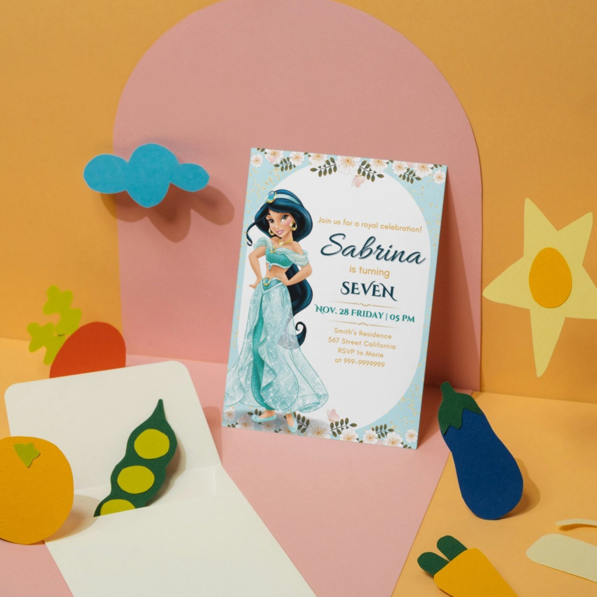 Editable Jasmine Birthday Invitation Princess Jasmine Party Invitation ...