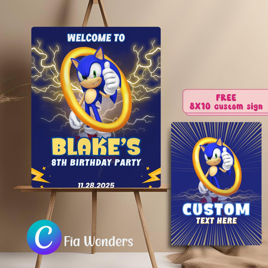 Letrero de bienvenida editable de SONIC BIRTHDAY, letrero personalizado ...