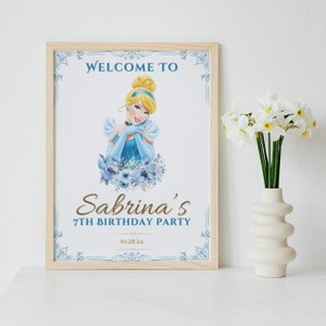Editable CINDERELLA Welcome Sign Cinderella Party Sign Blue Princess ...