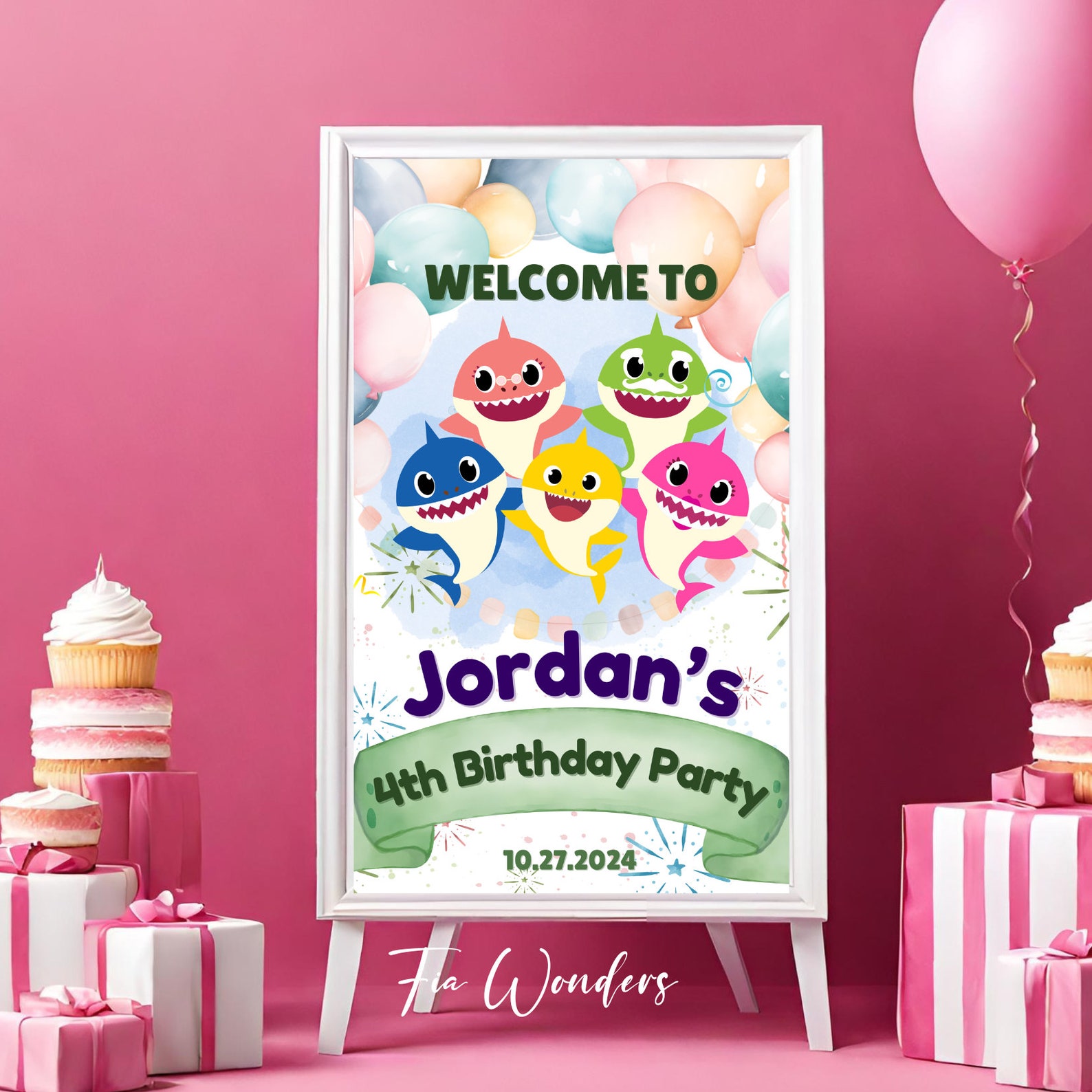 Colorful BABY SHARK Birthday Welcome Sign, Printable Baby Shark Party ...