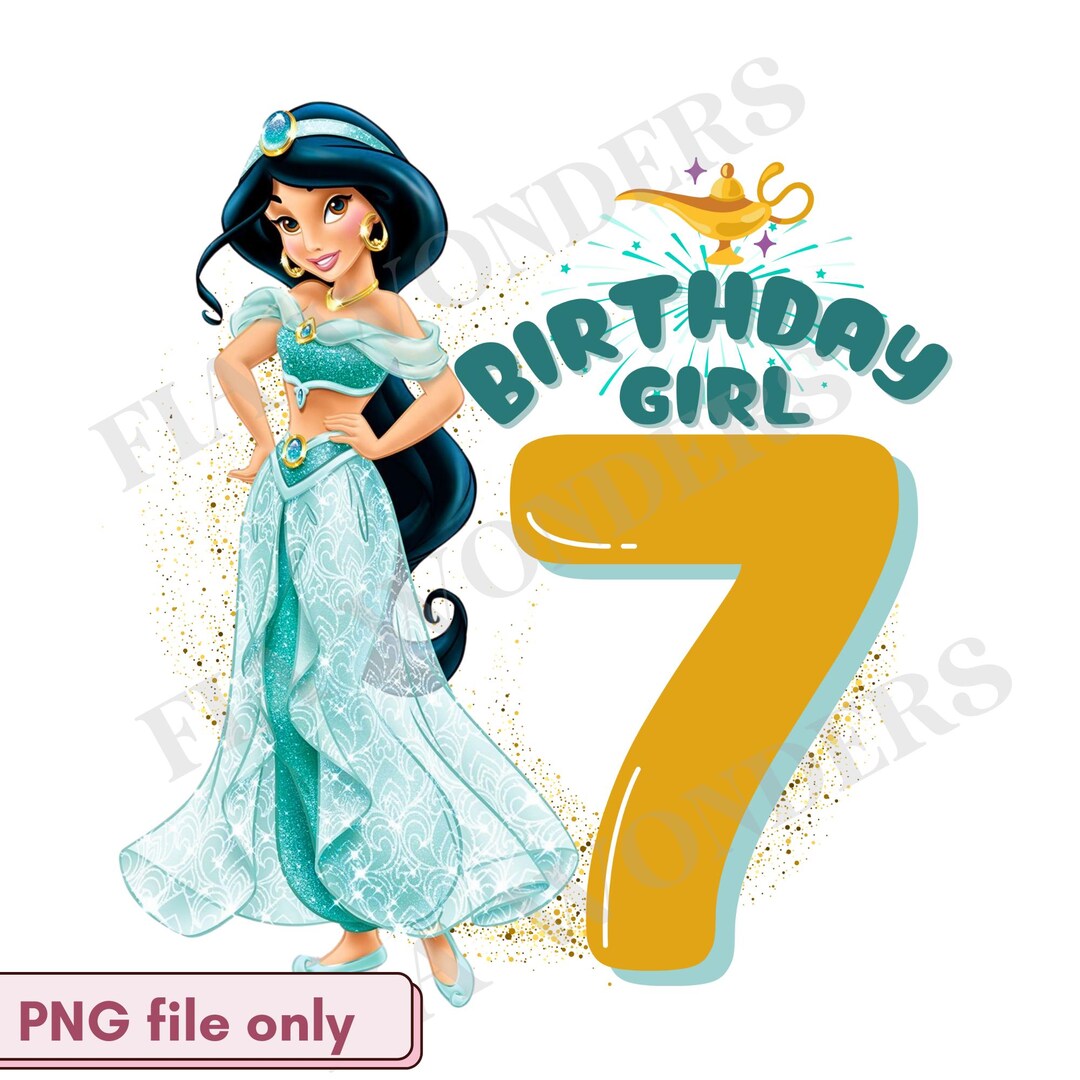 7th BIRTHDAY JASMINE PNG, Arabian Princess Party Clipart,7th Birthday Girl Jasmine Shirt ...