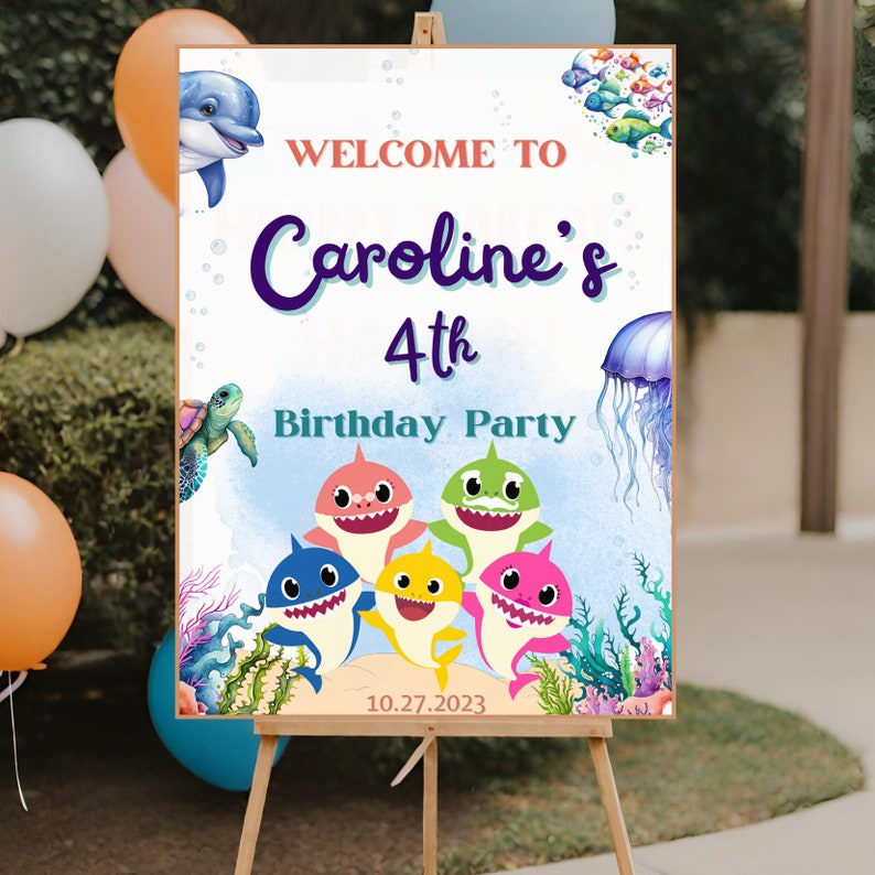 BABY SHARK Birthday Welcome Sign, Printable Baby Shark Party Signage ...