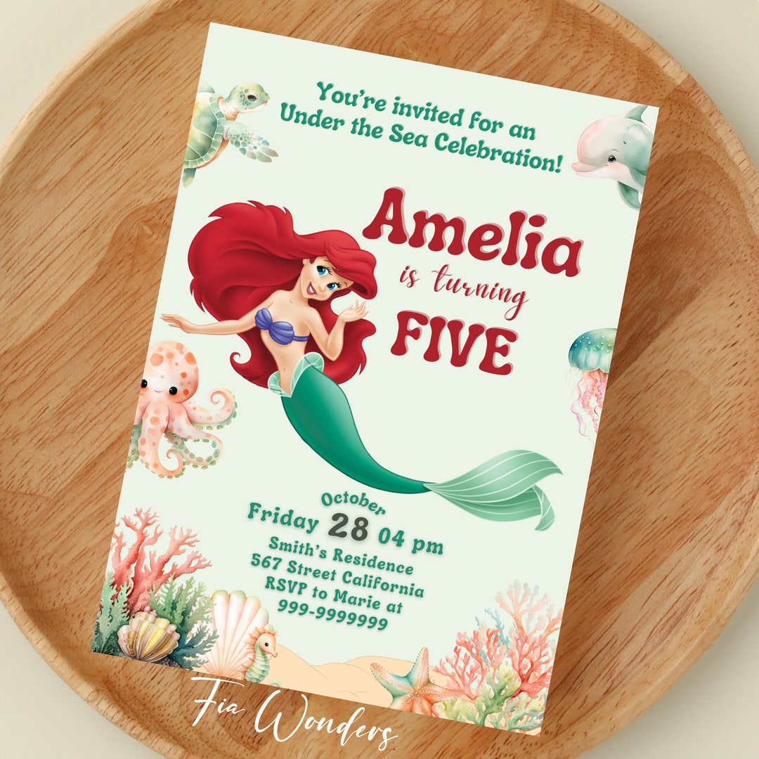 Editable LITTLE MERMAID Birthday Invitation, Printable Little Mermaid ...