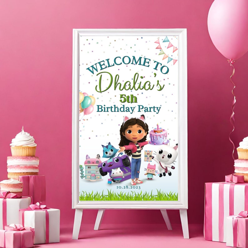 GABBY'S DOLLHOUSE Birthday Welcome Sign, Printable Baby Gabbys ...