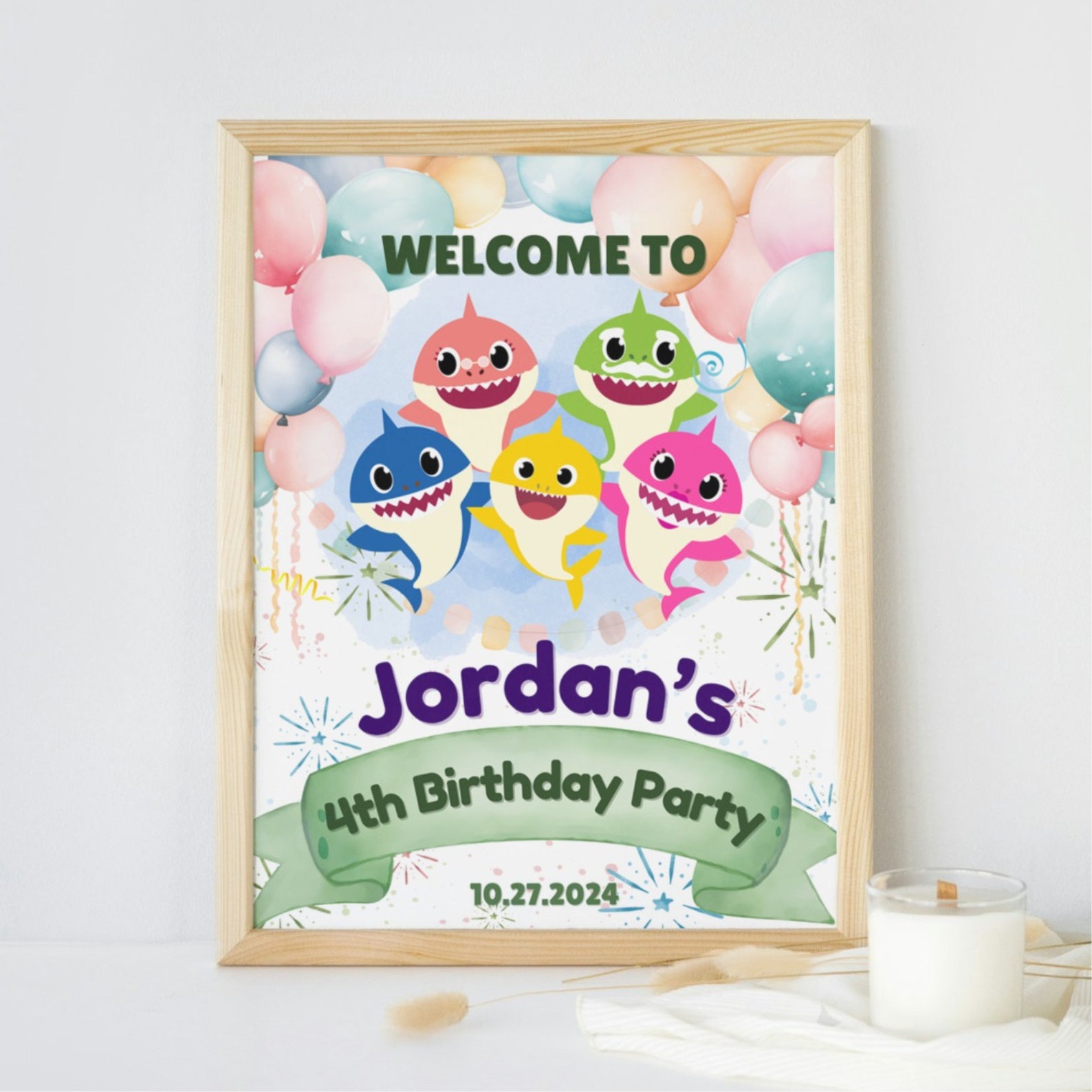 Colorful BABY SHARK Birthday Welcome Sign, Printable Baby Shark Party ...