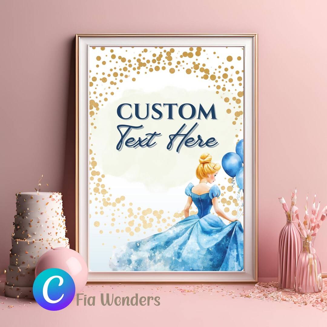 Cinderella Birthday CUSTOM SIGN, Cinderella Party Welcome Signage, Blue ...