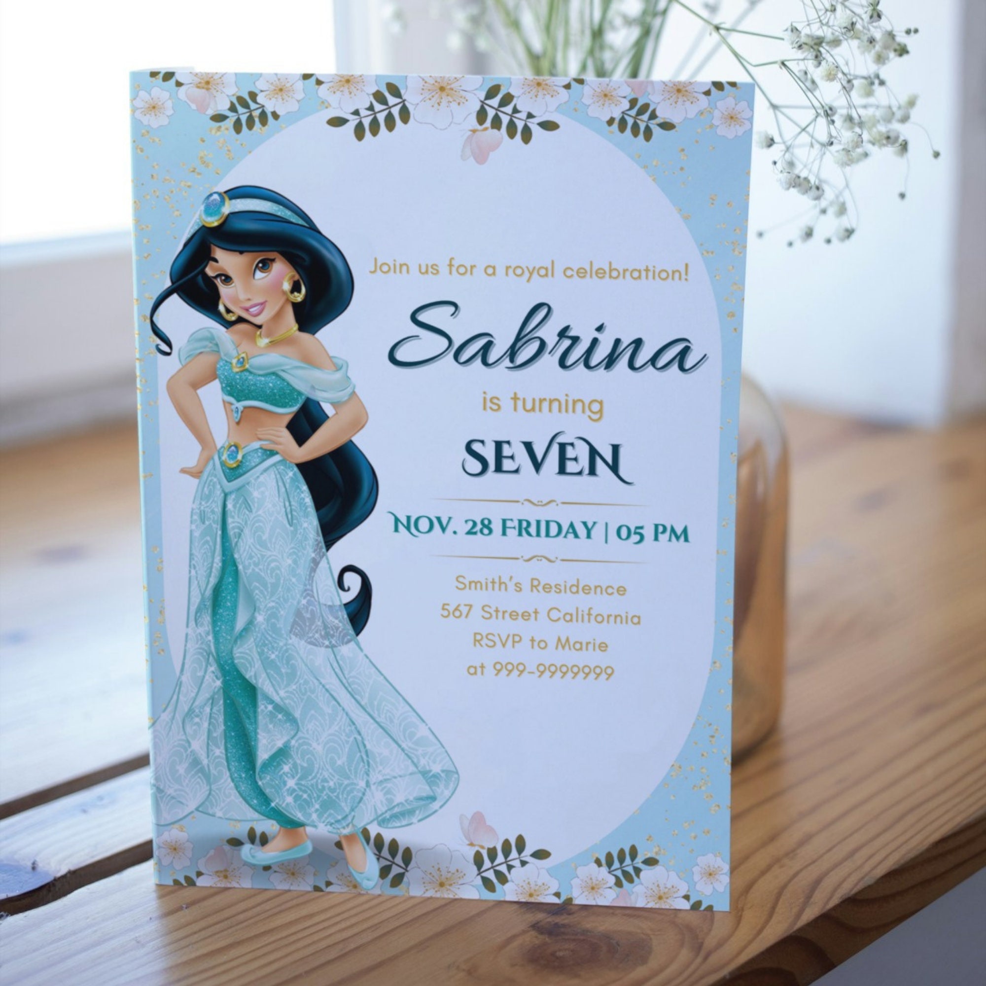 Editable Jasmine Birthday Invitation Princess Jasmine Party Invitation ...