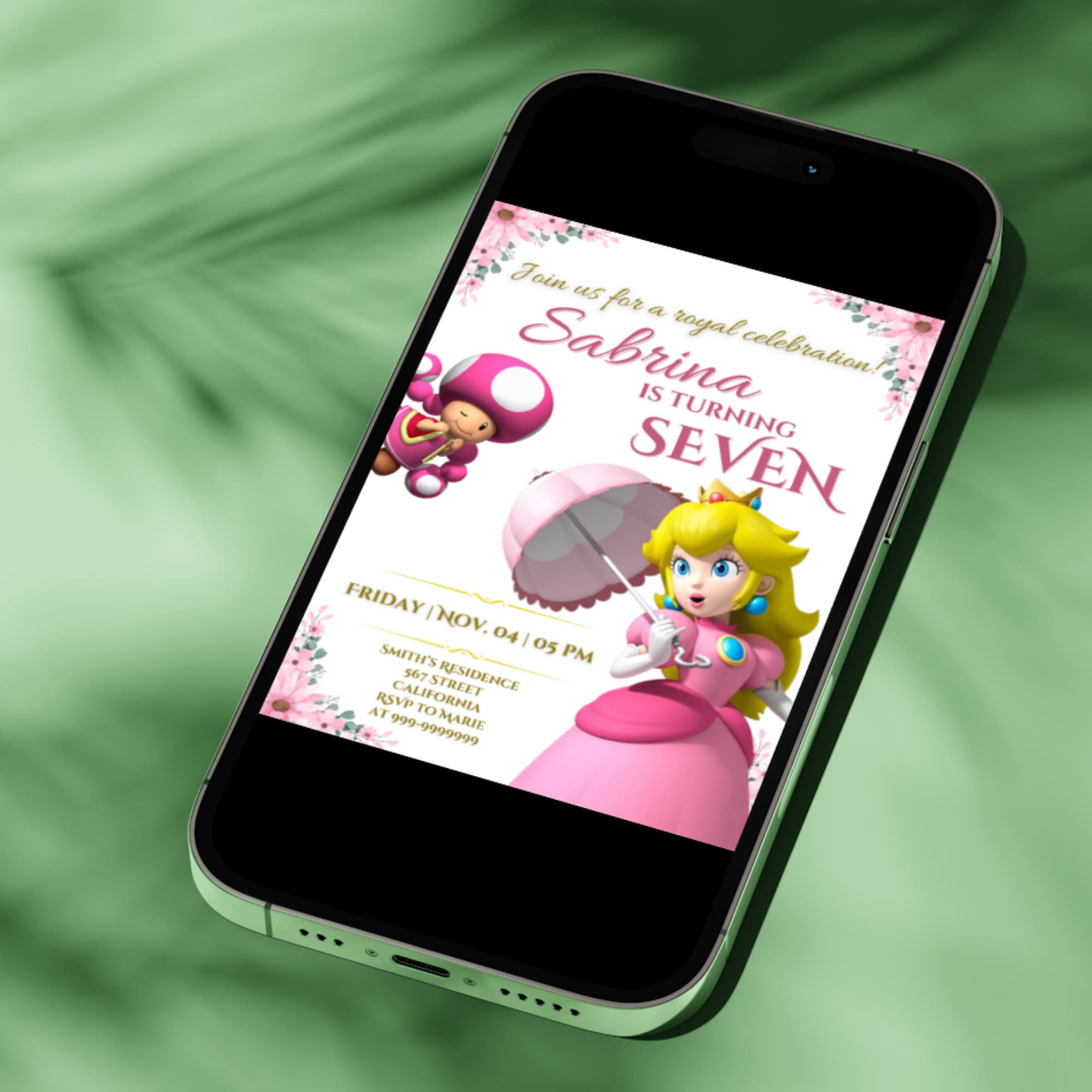 Editable PRINCESS PEACH Birthday Invitation Super Princess Party Cards ...