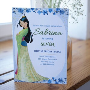 Editable Mulan Birthday Invitation, Princess Mulan Party Invite ...