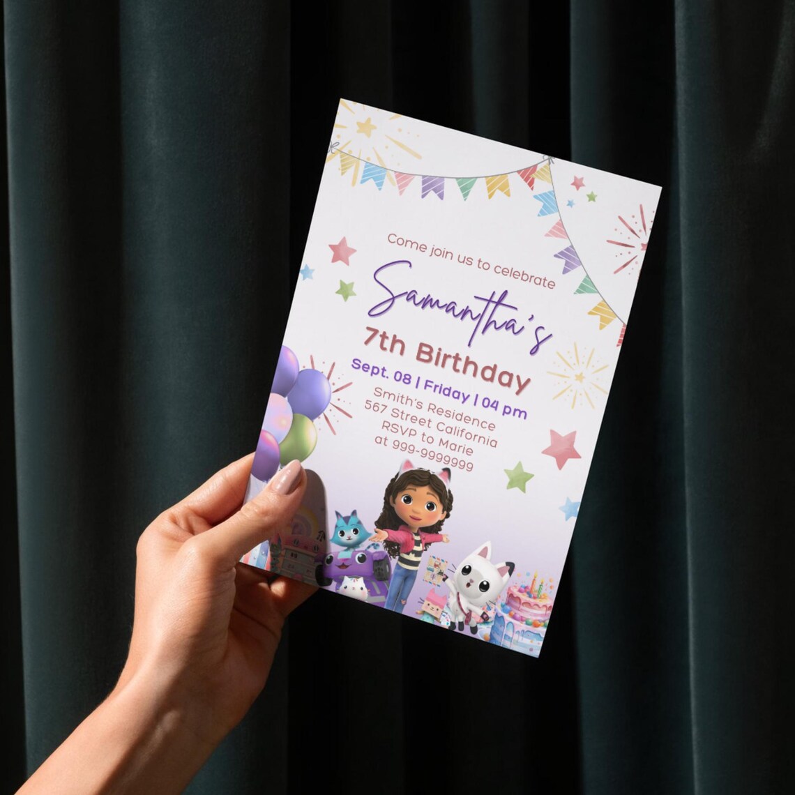 Editable Colorful GABBY'S DOLLHOUSE Birthday Invitation, Gabbys ...