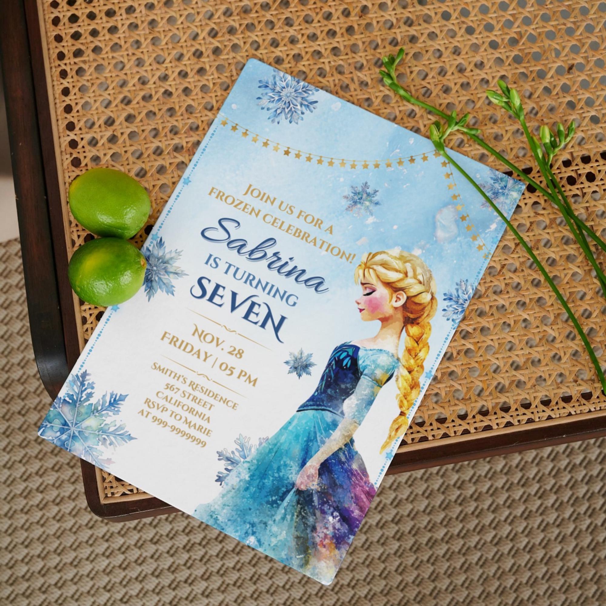 Editable FROZEN Birthday Invitation Watercolor Frozen Party Invitation ...