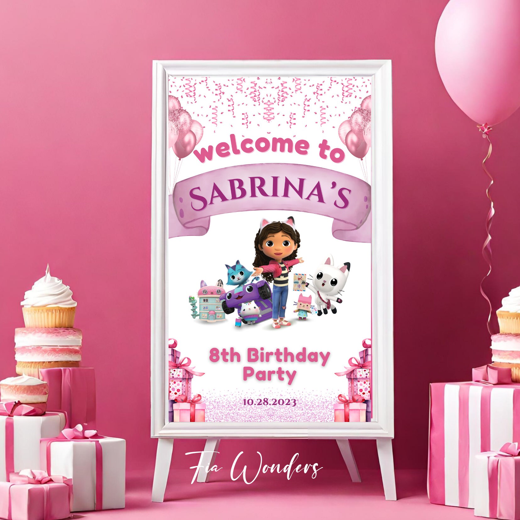 Editable Pink GABBY'S DOLLHOUSE Birthday Welcome Sign, Printable Gabbys ...