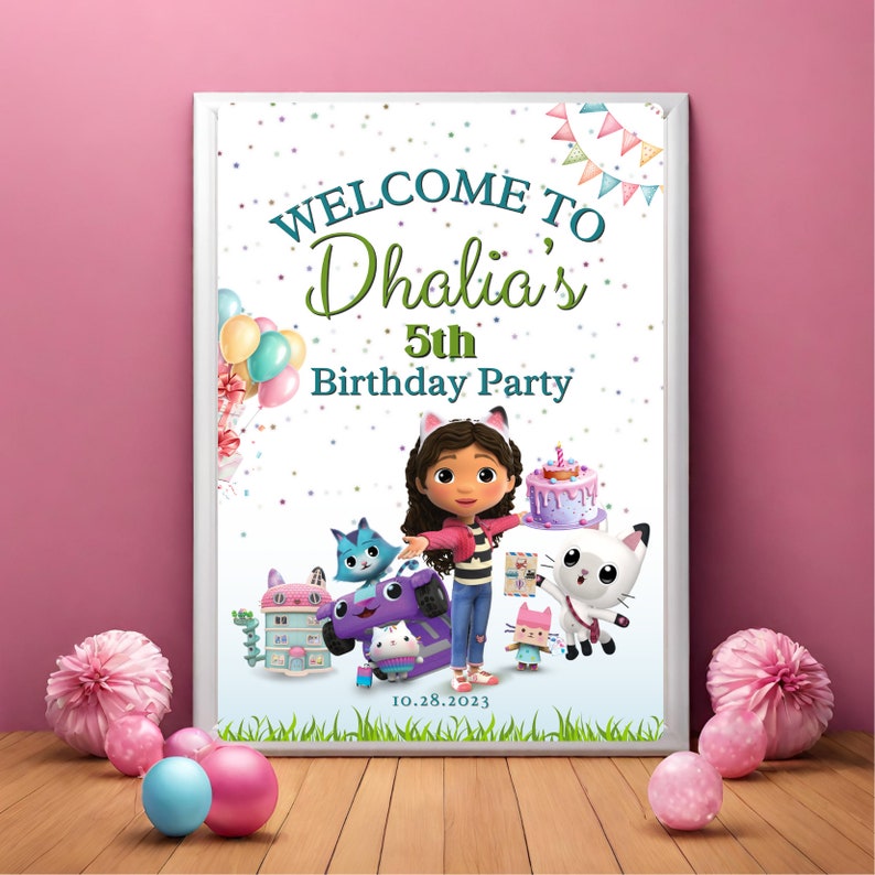GABBY'S DOLLHOUSE Birthday Welcome Sign, Printable Baby Gabbys ...