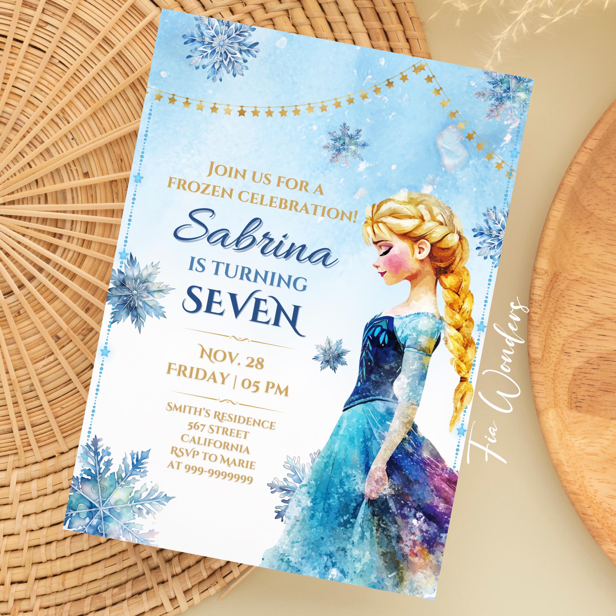 Editable FROZEN Birthday Invitation Watercolor Frozen Party Invitation ...