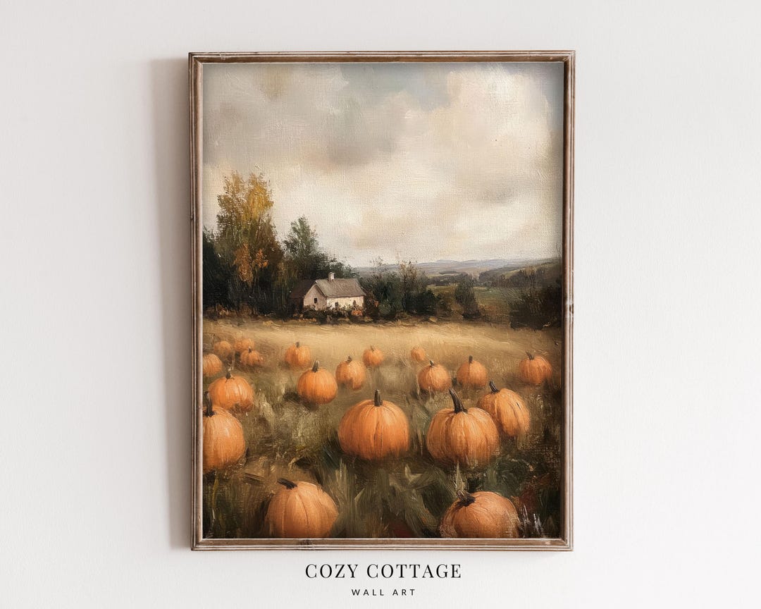 Pumpkin Patch Muted Vintage Style Painting Print | Cottage Fall Decor ...