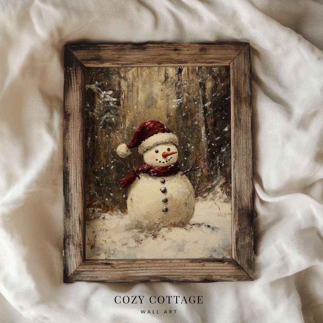 Moody Snowman Print | Rustic Cozy Cottage Winter Decor | PRINTABLE | No ...
