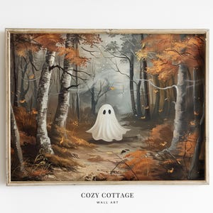 Little Ghost in Autumn Forest Vintage Style Halloween Painting | Spooky ...