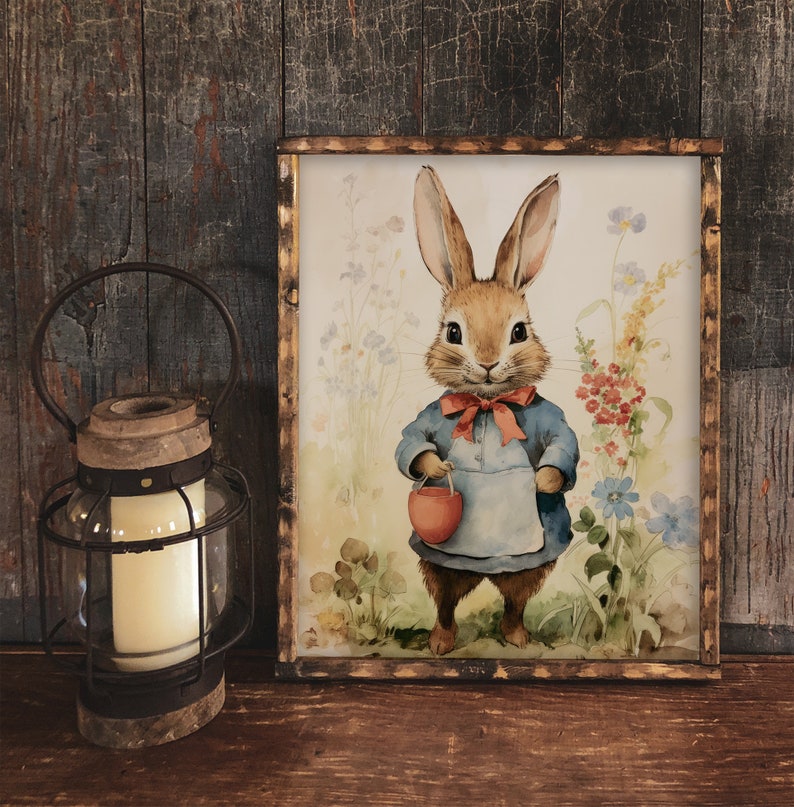 Vintage Easter Bunny Wall Art Print | Cottage Easter and Spring Decor ...