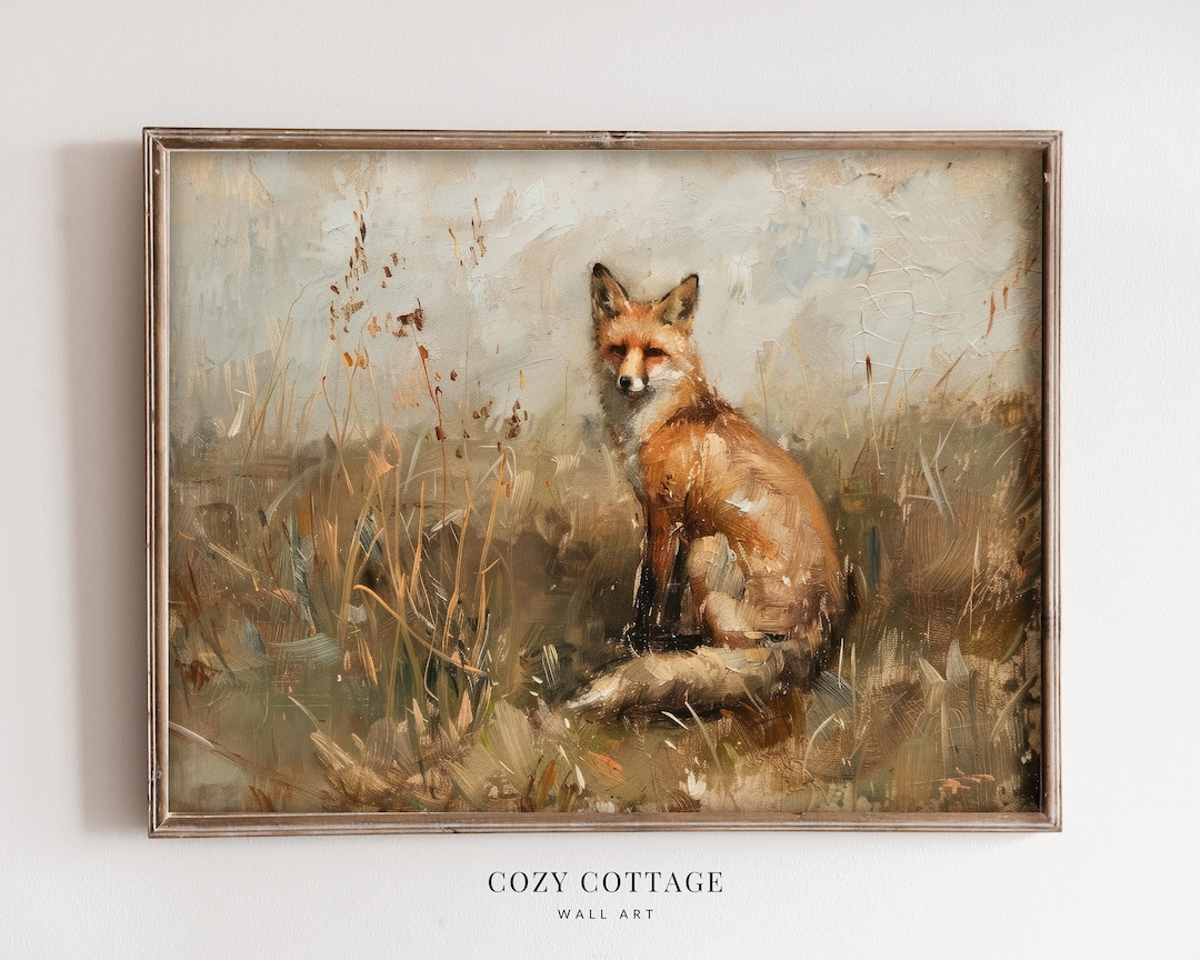 Fox on a Field Vintage Style Earth Tone Painting | Country Decor ...