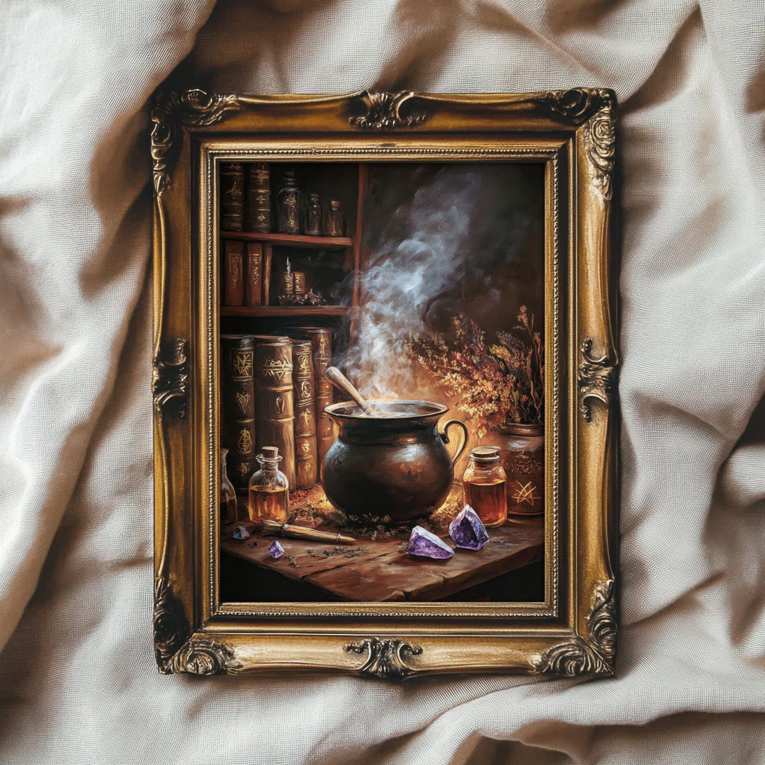 The Witch's Lair Moody Vintage Style Painting | Witchy Dark Cottagecore ...