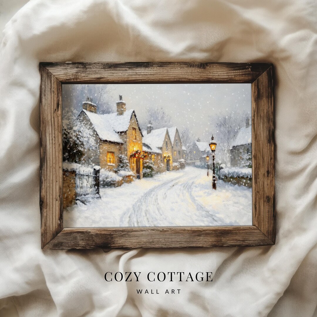 English Cottages Winter Painting | Cozy Vintage Style Cottage Holiday ...