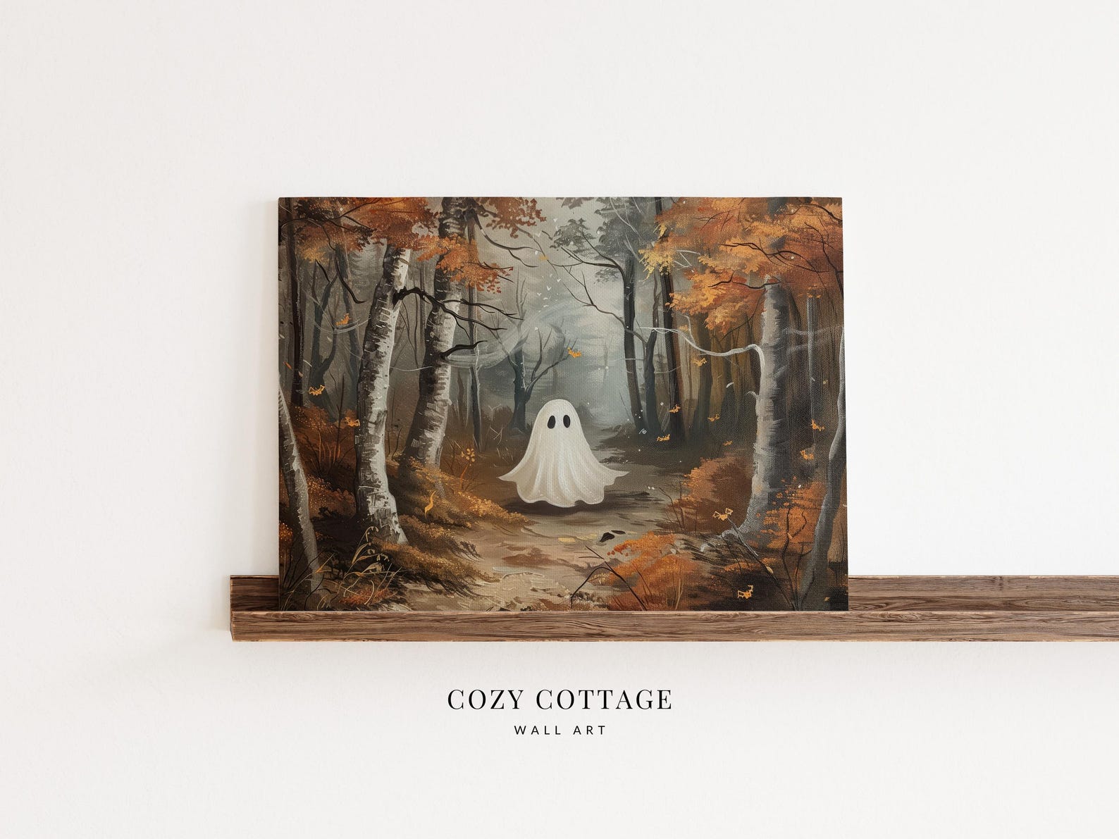 Little Ghost in Autumn Forest Vintage Style Halloween Painting | Spooky ...
