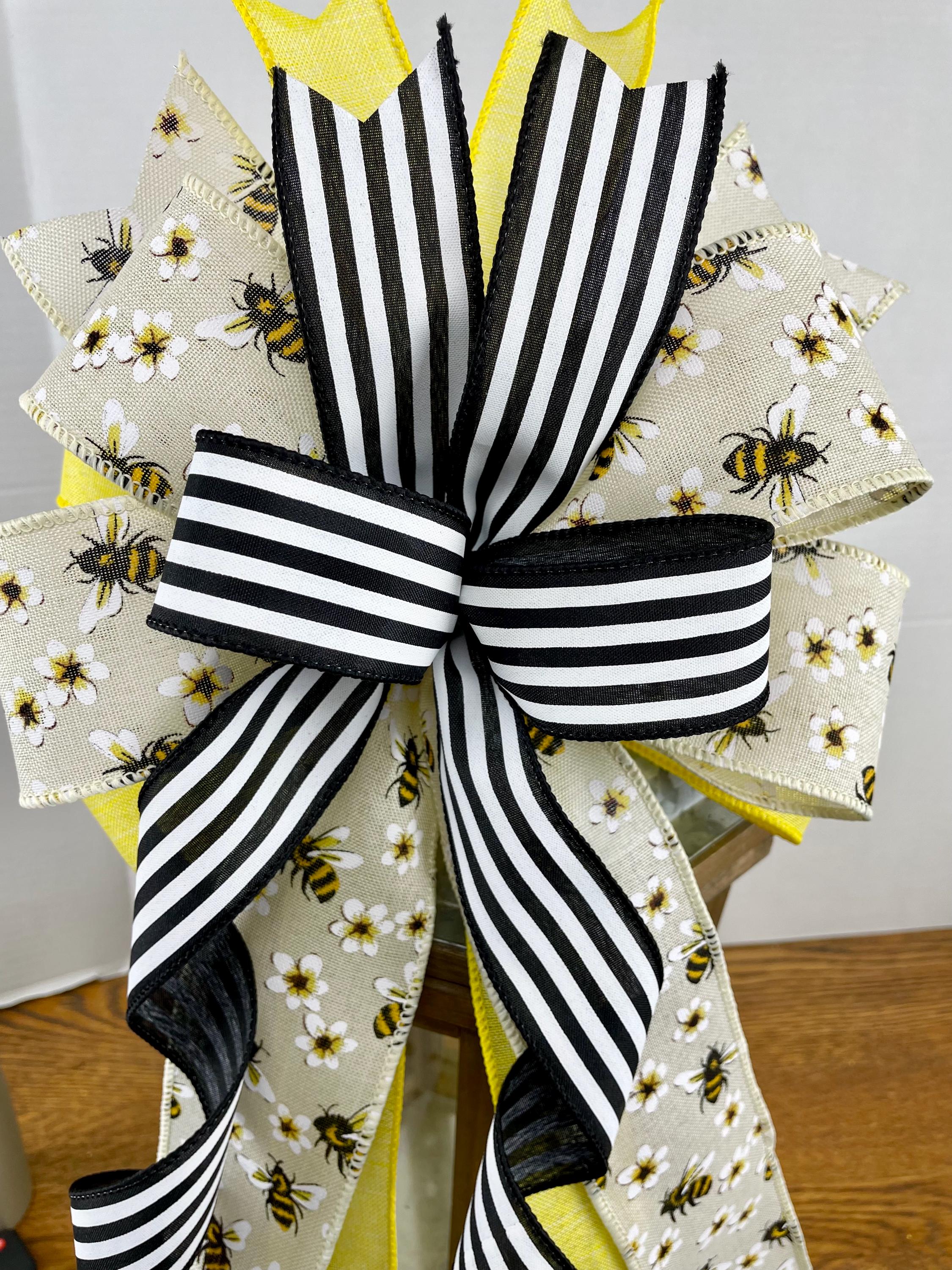 Bee Bow for Wreaths, Black and White Striped Ribbon Bow, Bumblebee ...