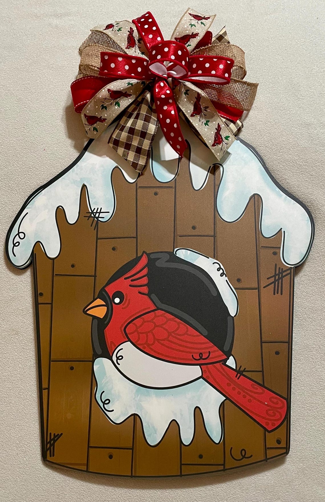 Cardinal Birdhouse Door Hanger, Winter Front Door Decor, Rustic ...
