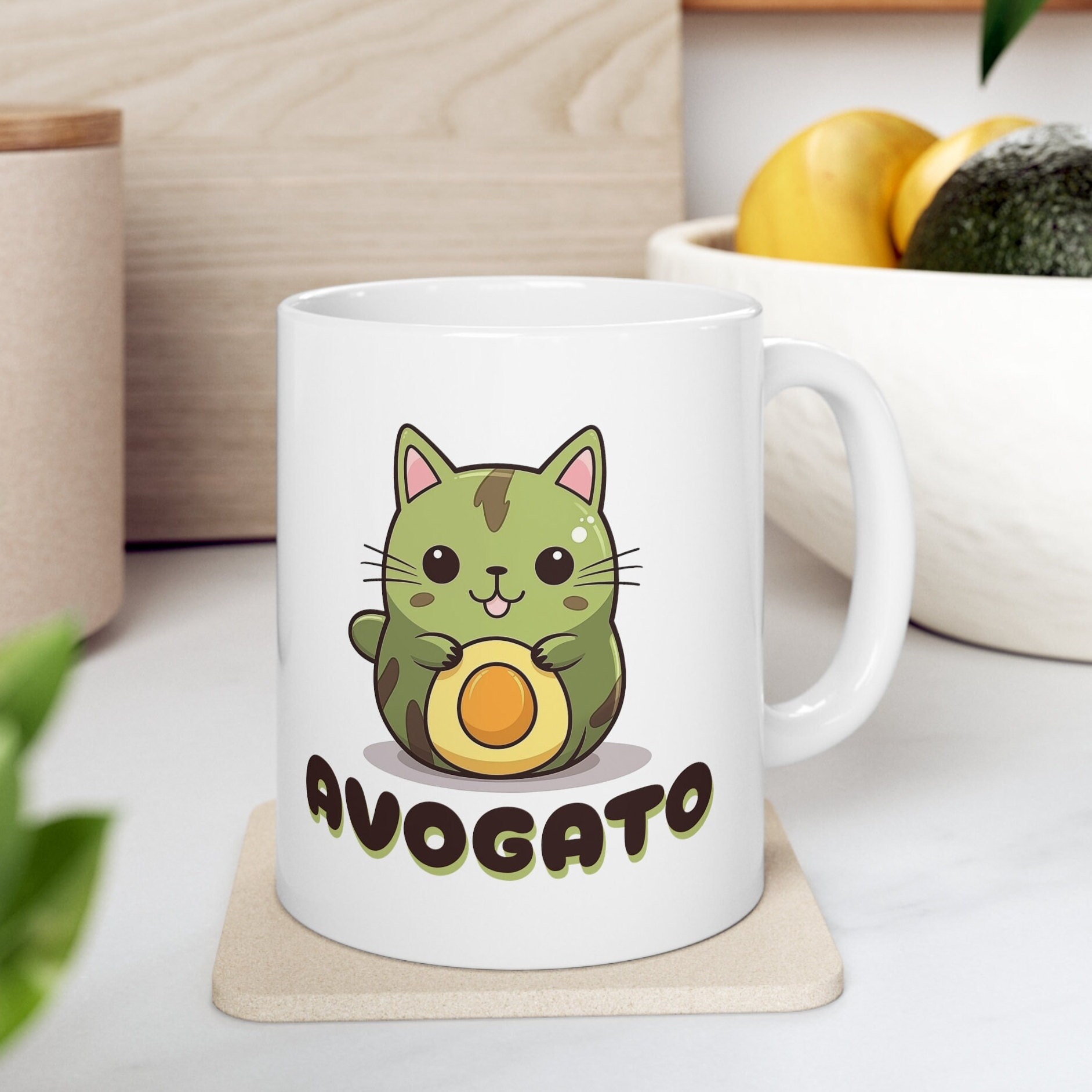 Avogato Mug Avogato, Kawaii Avocatoavocado Mug, Avocado Gift, Funny Cat ...