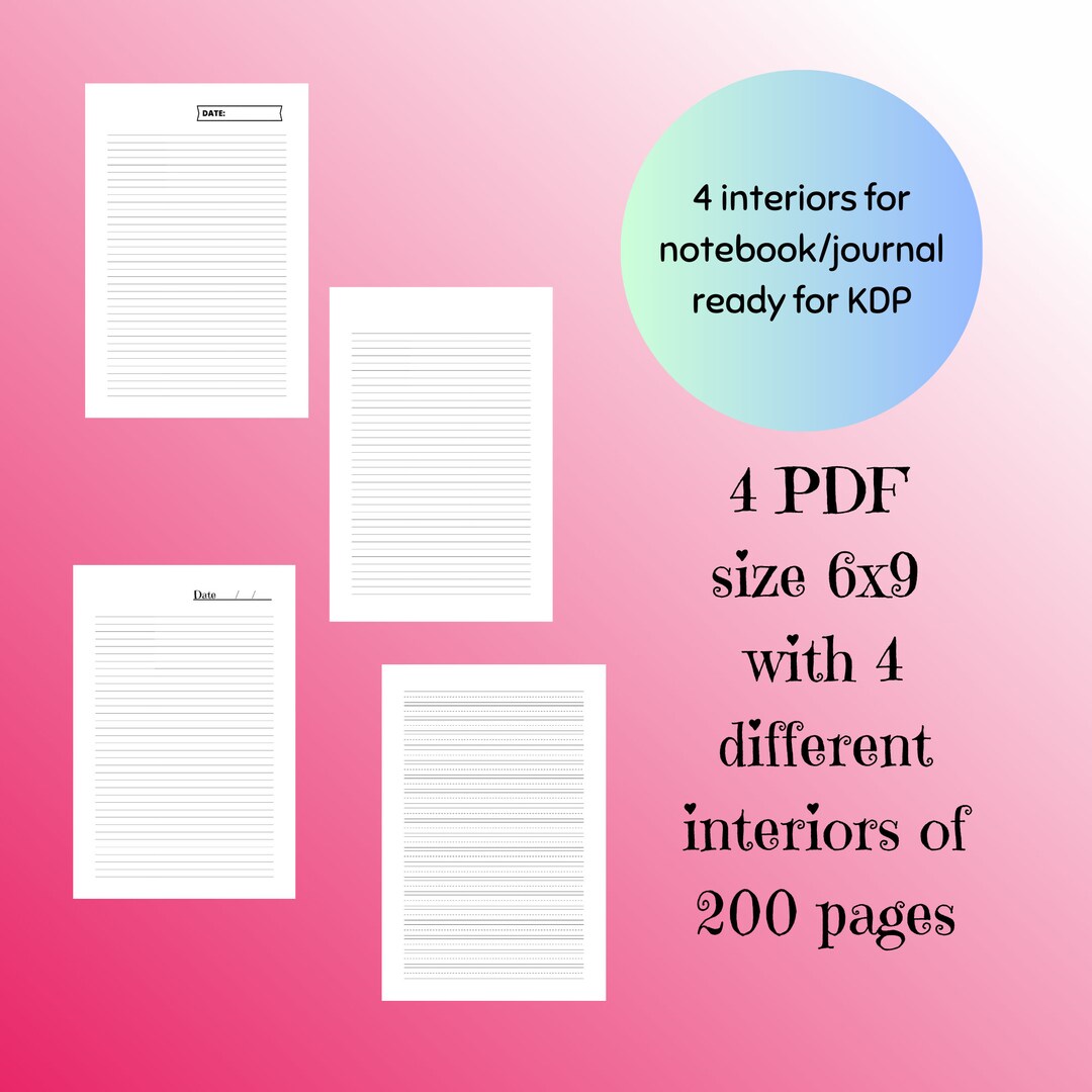 Lined & Calligraphy KDP Interior | 6x9 in Printable PDF | 200 Page ...