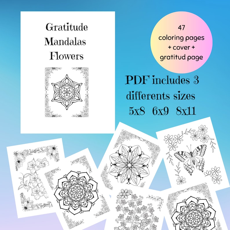 47 Coloring Pages, Gratitude Mandalas Flowers, Coloring Book. Instant ...