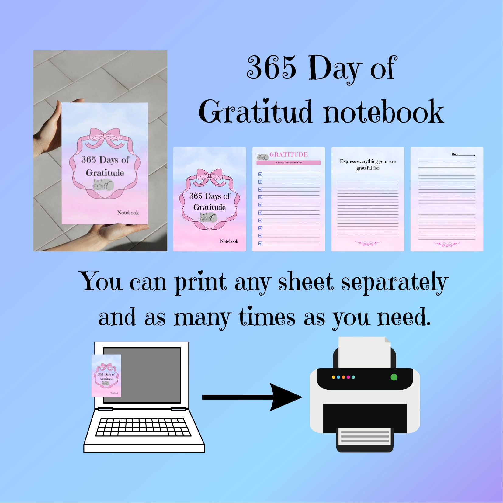 365 Day of Gratitude Notebook. Printable Gratitude Journal-notebook ...