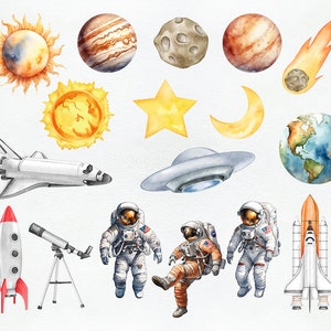 Space Galaxy Rocket Ships, Moon Sun Planets Mars Stars Astronauts, UFO ...