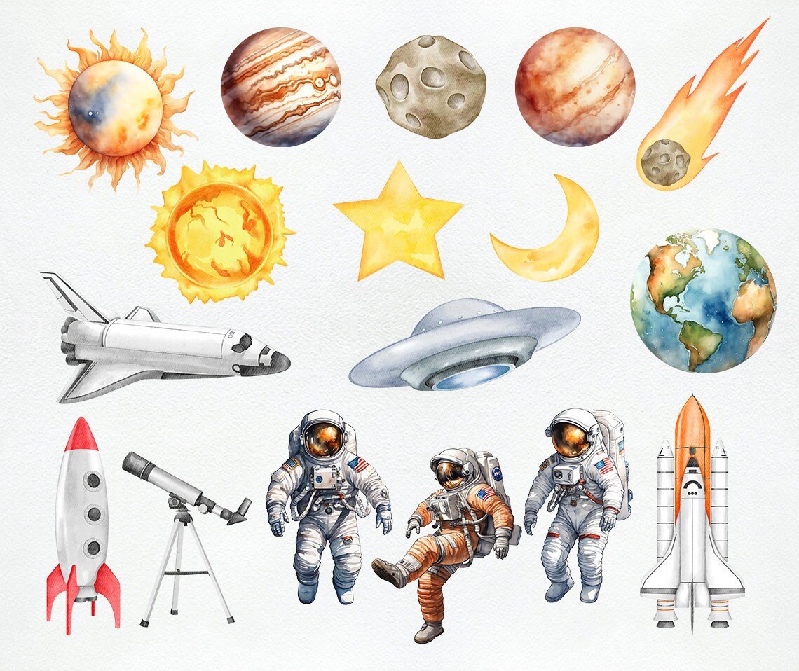 Space Galaxy Rocket Ships, Moon Sun Planets Mars Stars Astronauts, UFO ...