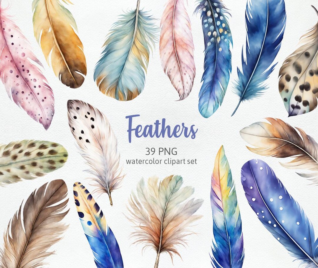 Watercolor Feathers Clip Art, Gold Feathers, Multicolor Feathers, Boho ...