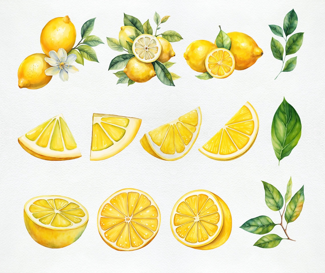 Watercolor Lemon Clipart, Lemons Png - Lemon Twig Clipart, Lemon Wreath ...