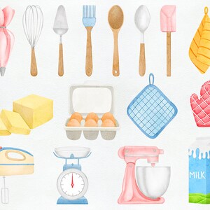 Baking Supplies Watercolor Hand Painted Bakery Tools, Home Bakery ...