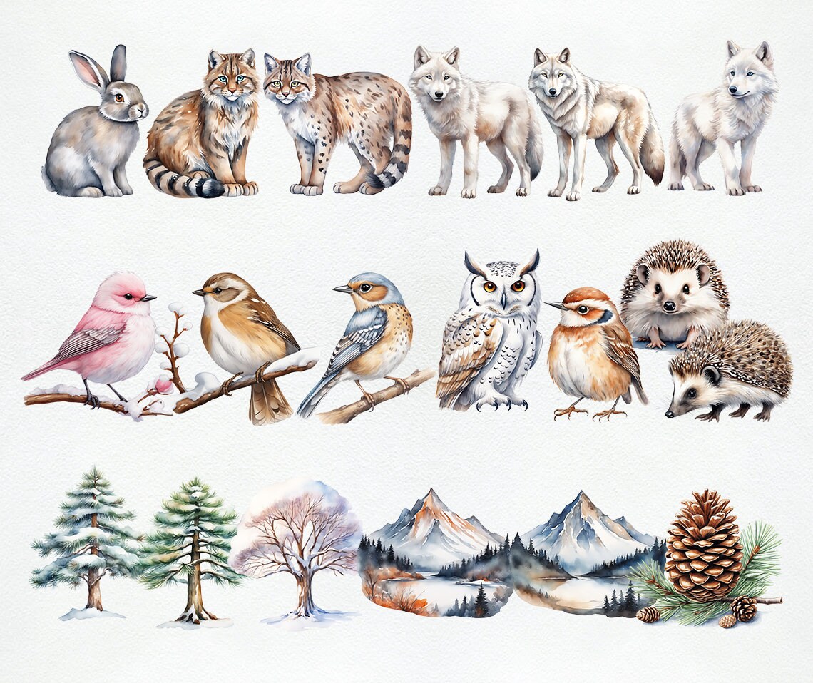 Winter Animals, Winter Holiday Polar Bear, Penguin, Mountain Goat, Owl ...