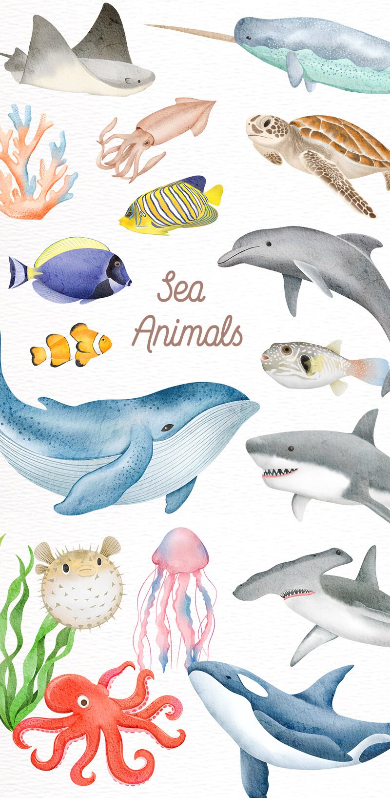 Sea Animals Undersea World Summer Nautical Fish Sea Creatures Under the Sea Ocean Animals Hand ...