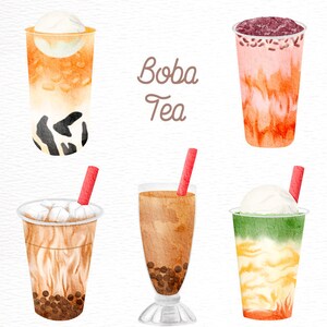 Bubble Tea Clipart Watercolor, Realistic Boba Tea Cute Drinks Cliparts ...