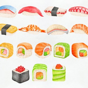 Japanese Sushi Watercolor Clipart, Japan Food Seafood Fresh Fish ...