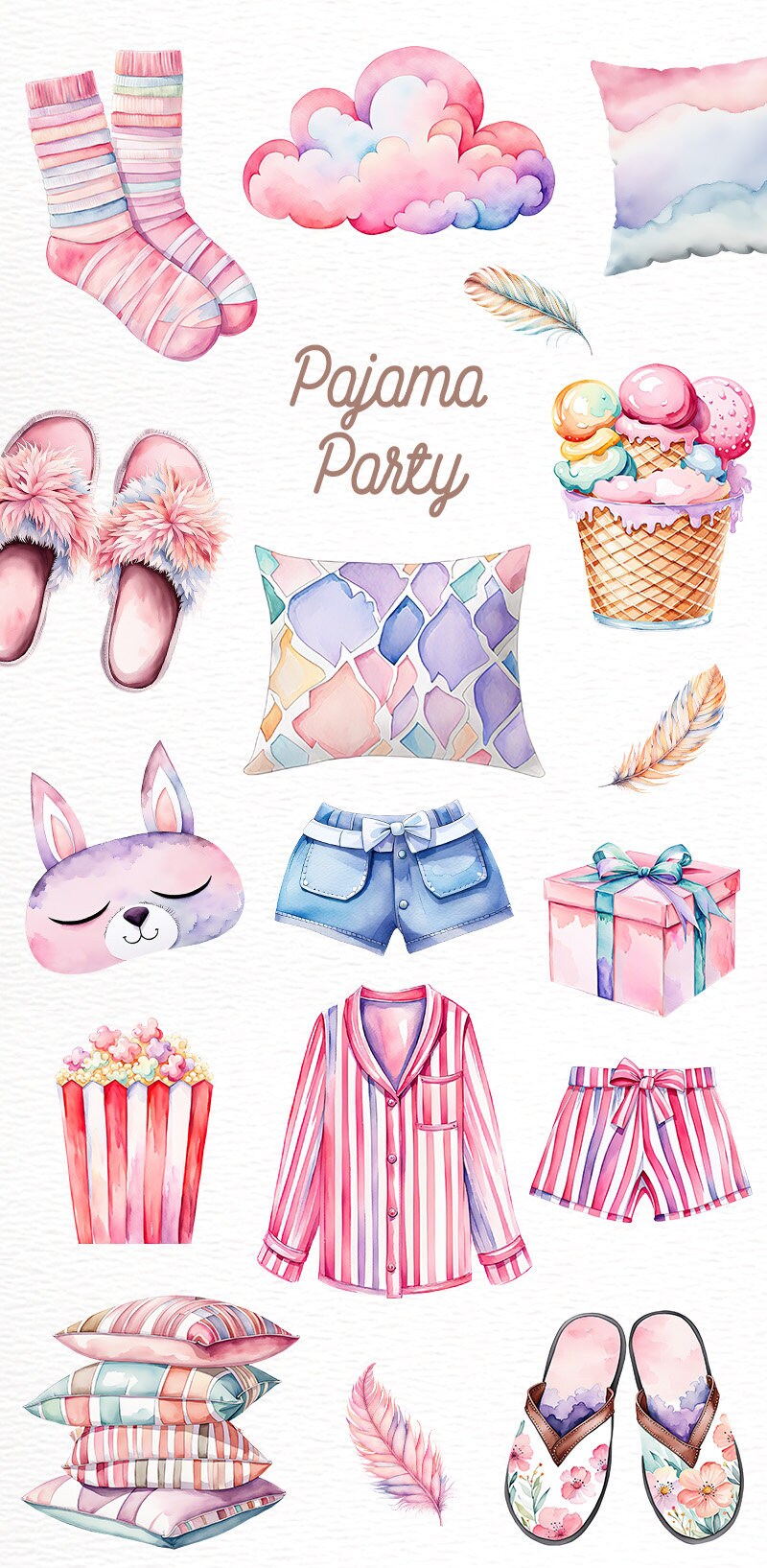 Watercolor Pajama Party, Slumber Party Clipart, Pajama Clipart ...