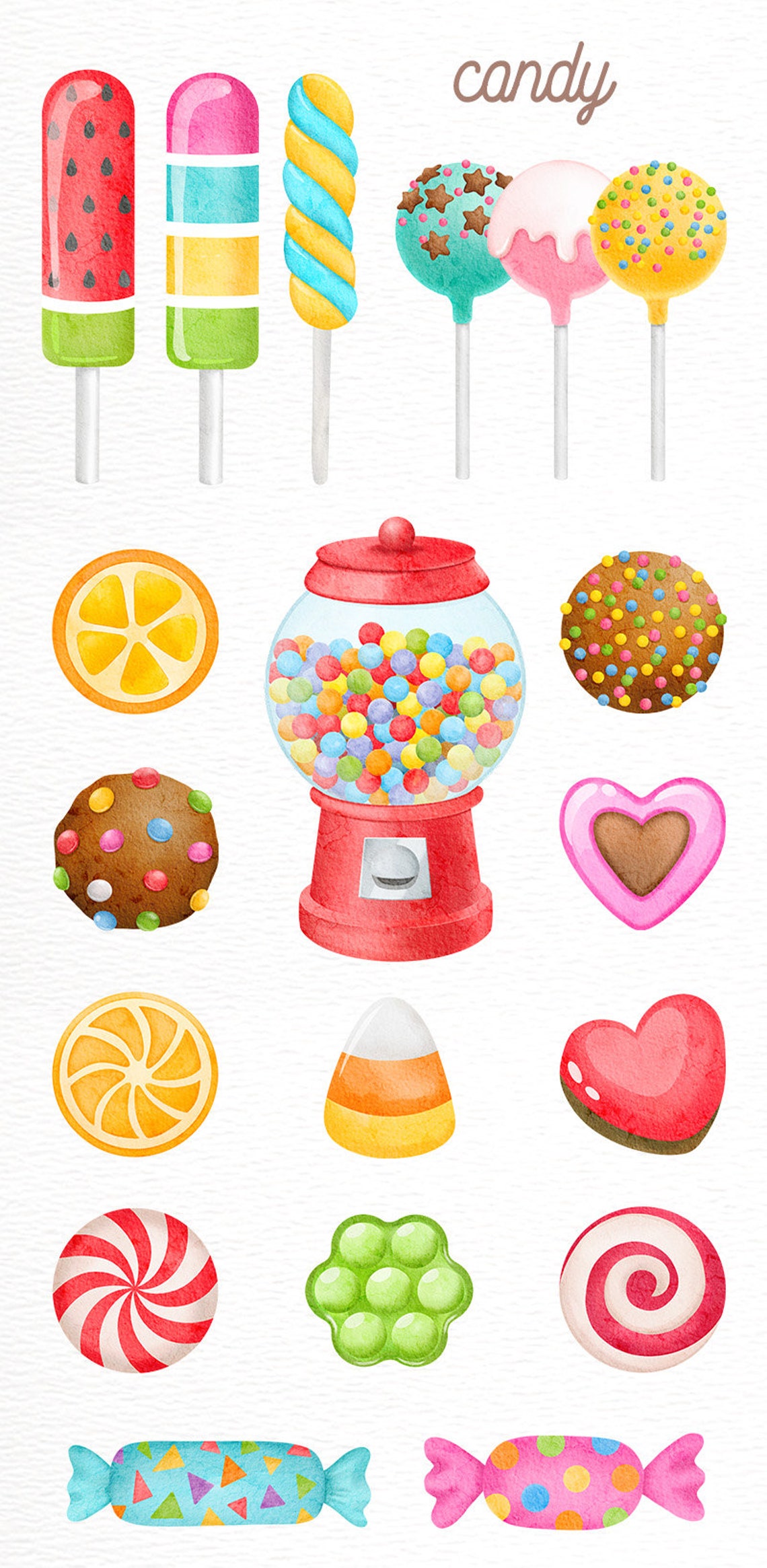 Watercolor Candy Shop Clipart, Cute Candy Graphics Hand-drawn, Lolly ...