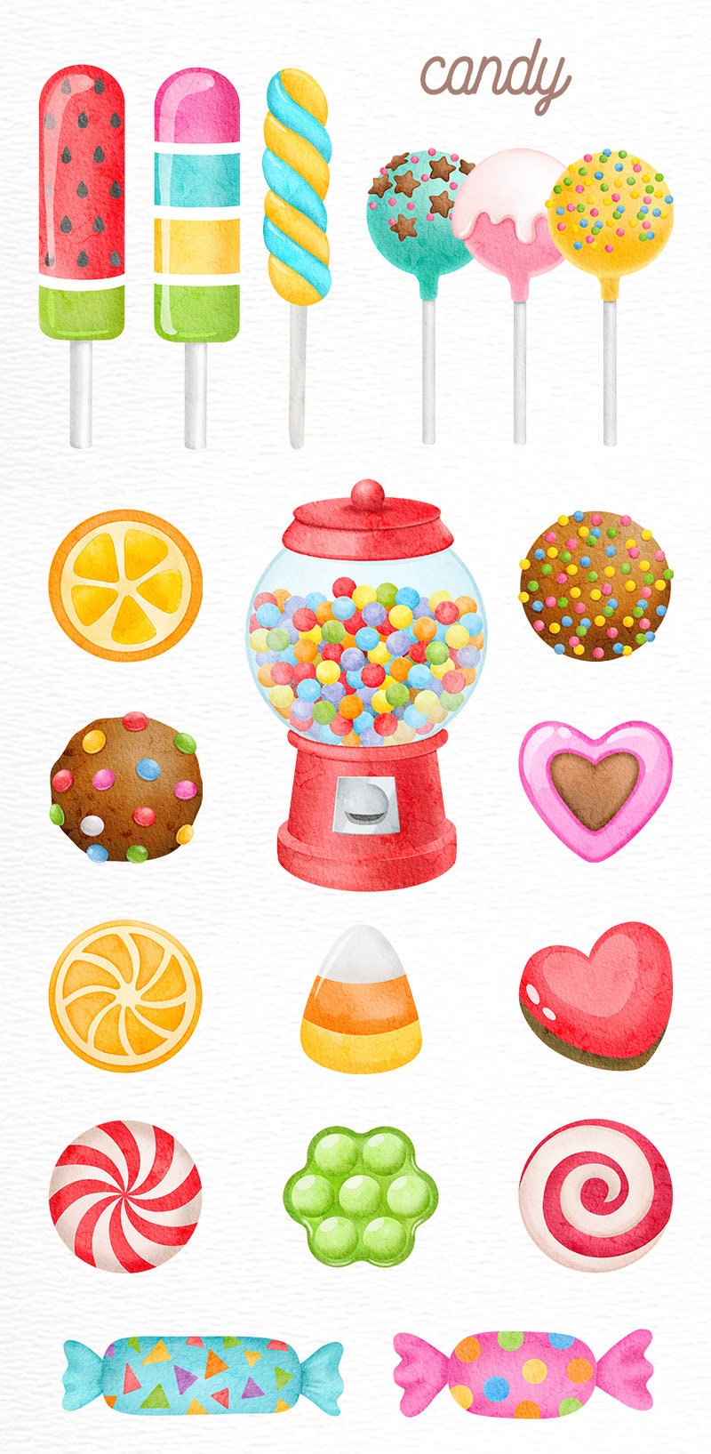 Watercolor Candy Shop Clipart, Cute Candy Graphics Hand-drawn, Lolly ...